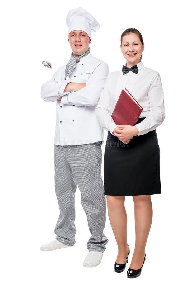 Happy Chef and Waiter Posing in the Studio on a White Stock Photo ...