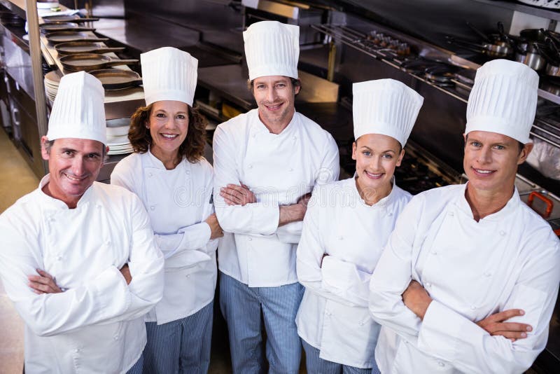 Happy Chefs Team Standing Together in Commercial Kitchen Stock Image ...