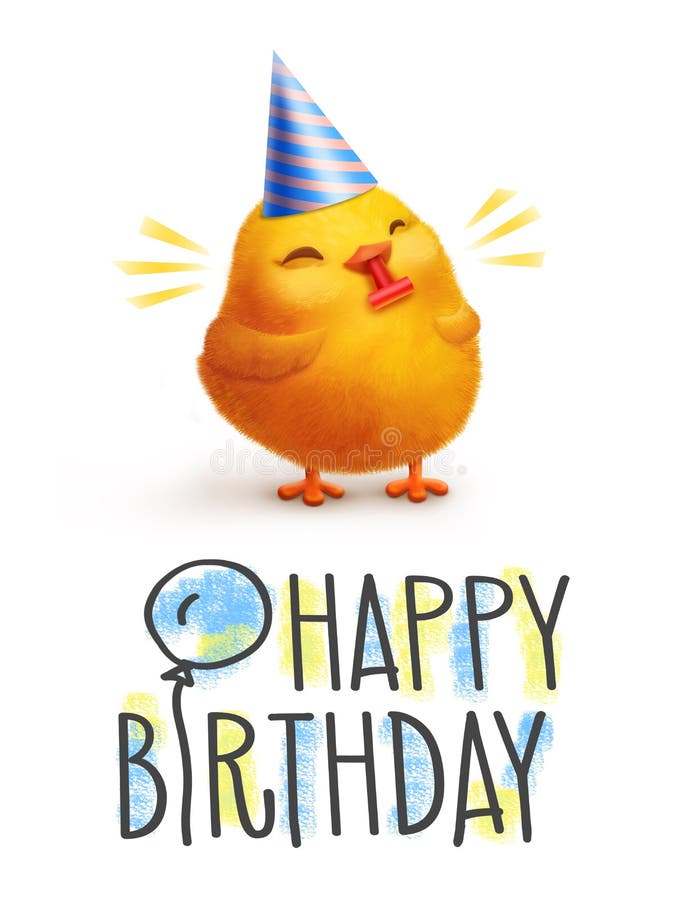 Happy Chick Celebrates Birthday. Stock Illustration - Illustration of ...