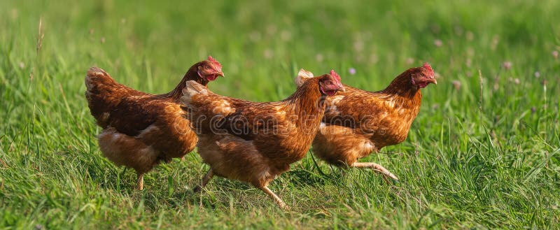 The Happy Chickens Running Across the Lush Green Grass.AI Generated ...