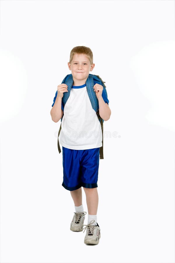 Happy Child with Backpack stock image. Image of walking - 10575789