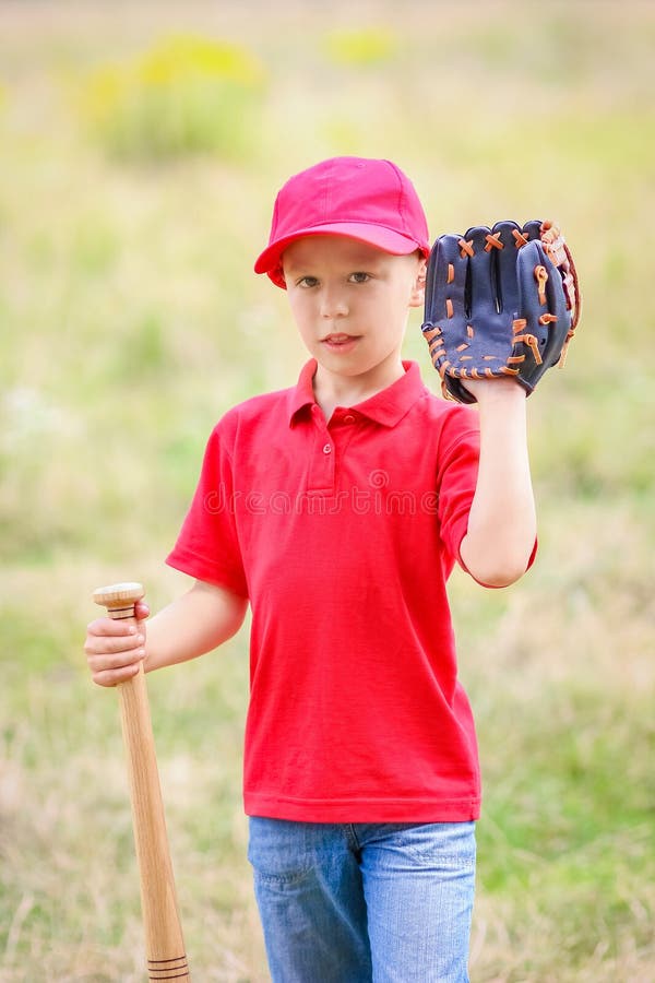A Happy Child with Baseball Bat on Nature Concept in Park Stock Image ...