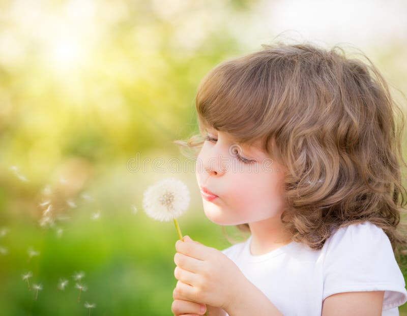Happy Child Blowing Dandelion Stock Image - Image of blowing, happy ...