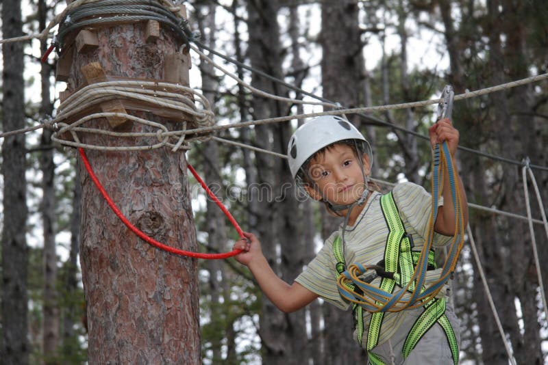Happy Child Boy in Adventure Park Stock Photo - Image of leisure ...