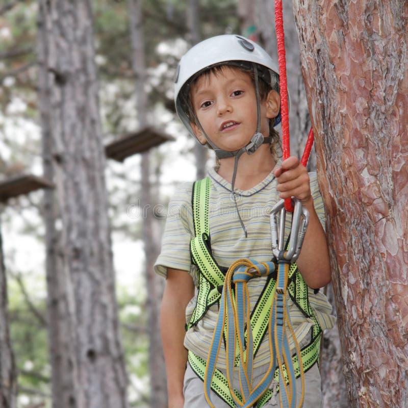 Happy Child Boy in Adventure Park Stock Photo - Image of entertainment ...