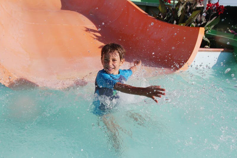 Happy Child Boy Having Fun in Water Park Stock Photo - Image of ...