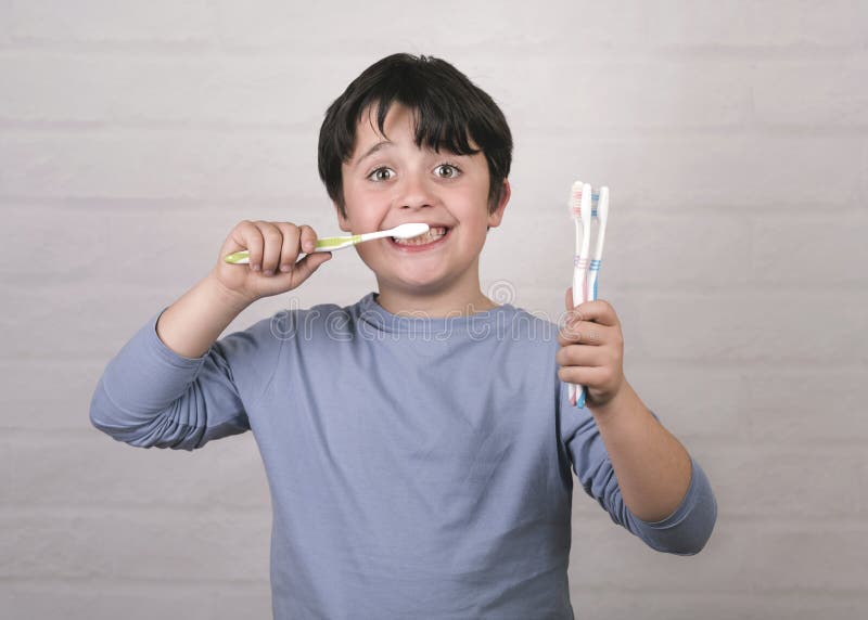 Happy Child Cleaning Teeth by Toothbrush Stock Photo - Image of healthy ...