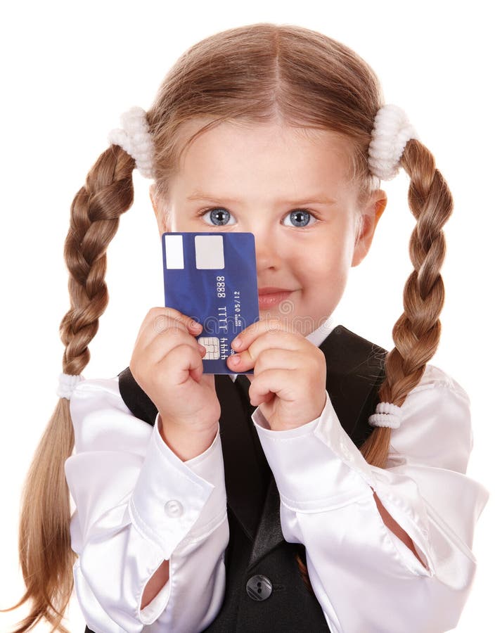 Happy Child with Credit Card. Stock Image - Image of child, long: 16992219