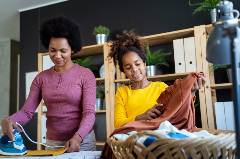Happy Child Doing Housework with Mother and Helping Stock Image - Image ...