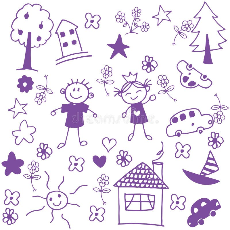 Happy child doodle art stock vector. Illustration of house - 71205113