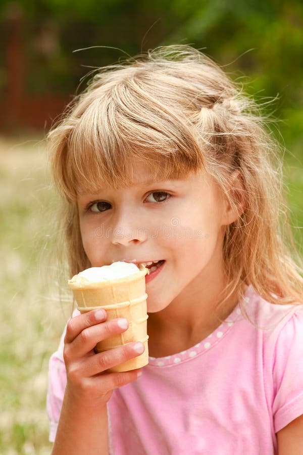 Happy Child Eating Ice Cream Outdoors in Park Stock Image - Image of ...