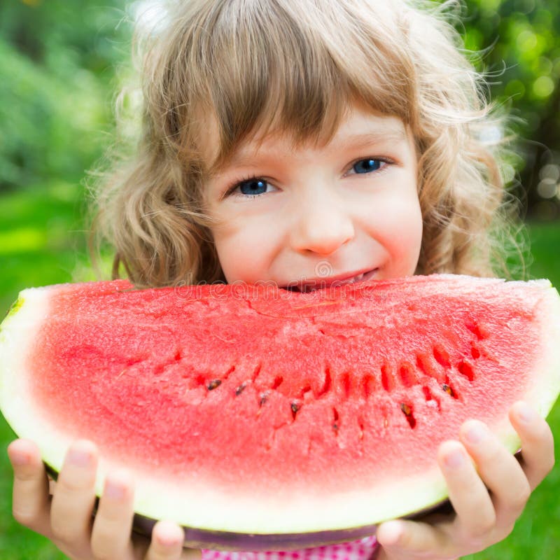 Happy Child Eating Watermelon Stock Image - Image of happiness, melon ...