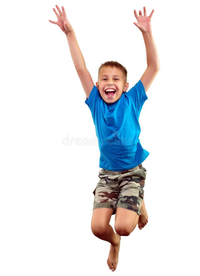 Happy Kids Jumping Air Over White Background Stock Photos - Free ...