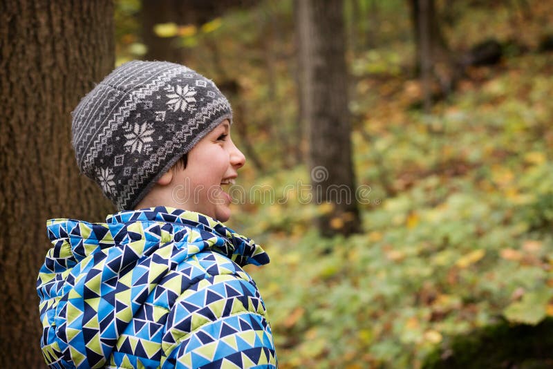 Happy child in a forest stock image. Image of forest - 104622287