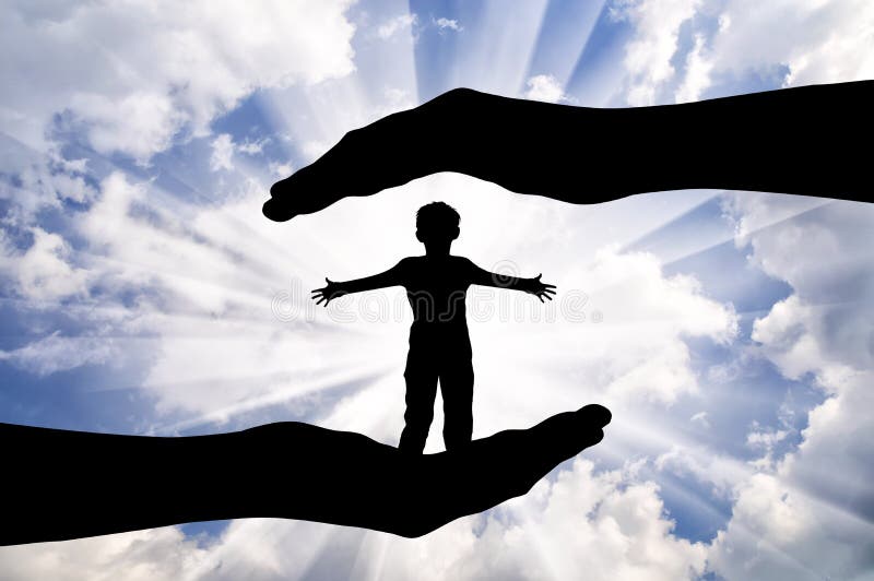 Happy child in hands day stock illustration. Illustration of sign ...