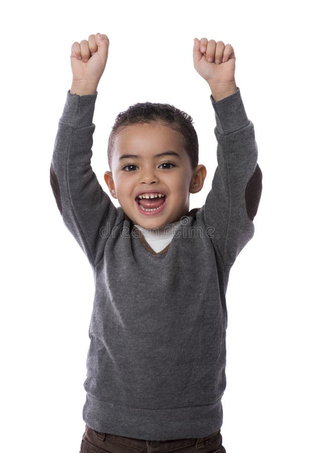 Happy Child with Hands Up stock image. Image of male - 28875215