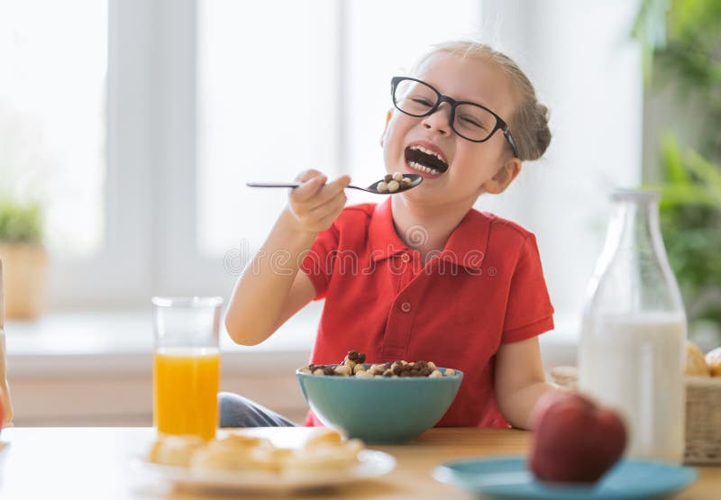 Happy Child Having Breakfast Stock Photo - Image of health, apple ...