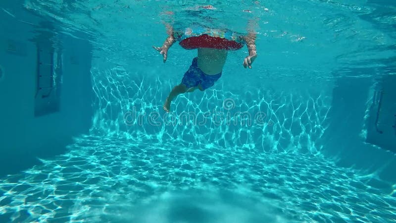 Happy Child Having Fun in Blue Clear Pool Stock Video - Video of child ...