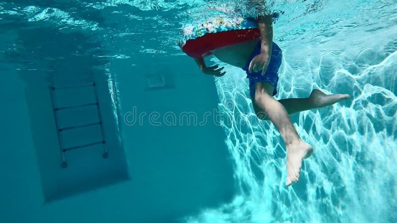 Happy Child Having Fun in Blue Clear Pool Stock Video - Video of child ...