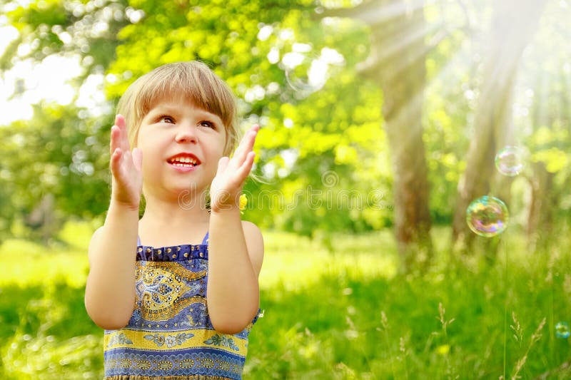 Happy Child Having Fun Playing in the Nature Park Stock Photo - Image ...