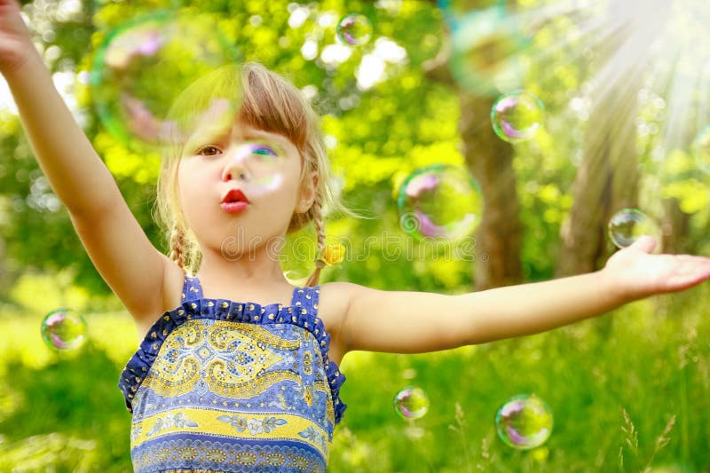 Happy Child Having Fun Playing in the Nature Park Stock Photo - Image ...