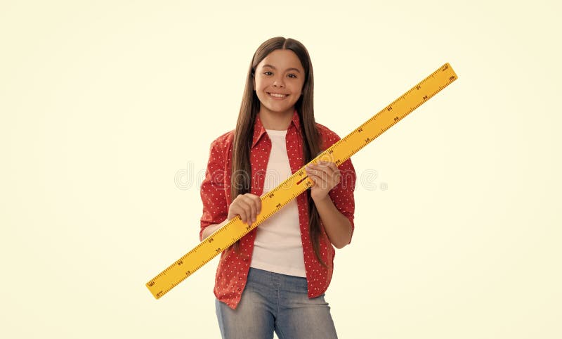 Happy Child Hold Ruler Study Mathematics at School Isolated on White ...