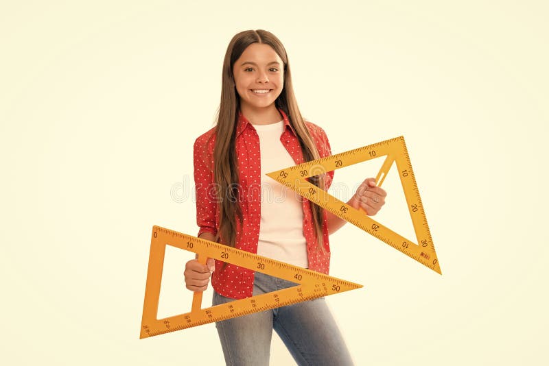 Happy Child Hold Triangle Ruler Study Algebra at School Isolated on ...