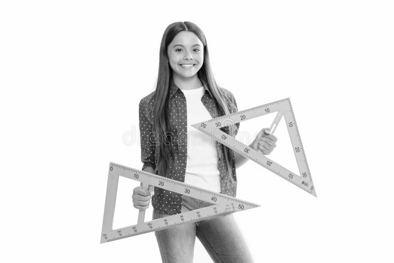 Happy Child Hold Triangle Ruler Study Algebra at School Isolated on ...