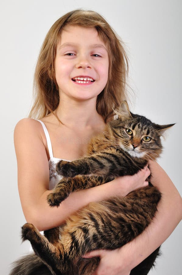 Happy Child Holding a Cat in Hands Stock Image - Image of lovely ...