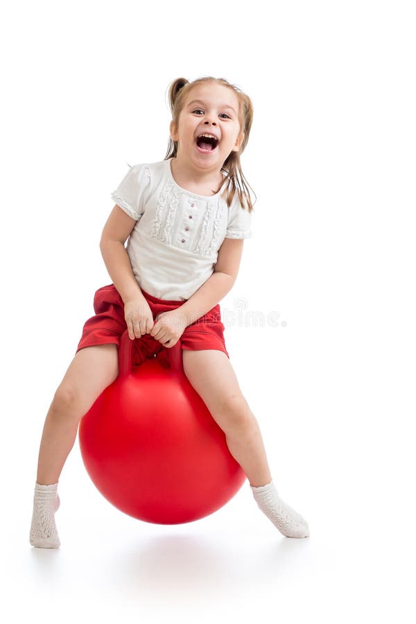Happy Child Jumping on Bouncing Ball Stock Image - Image of joyful ...