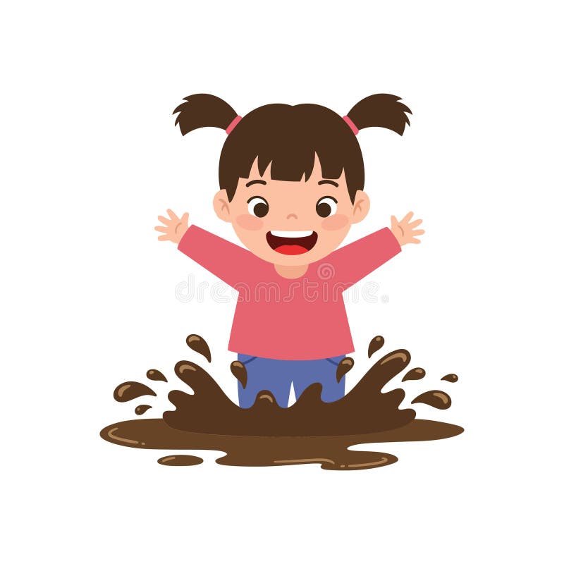 Happy Child Jumping in Muddy Puddle with Flat Vector Art Stock Vector ...