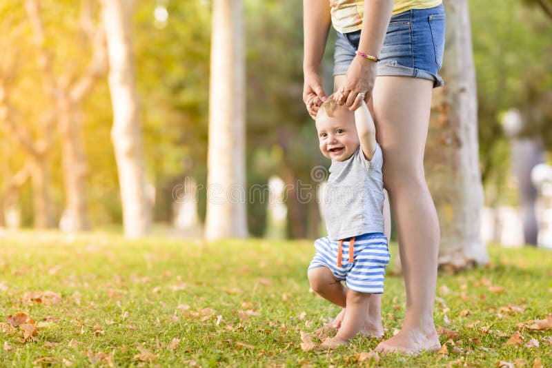 Happy Child Making First Steps Stock Image - Image of outdoor, happy ...