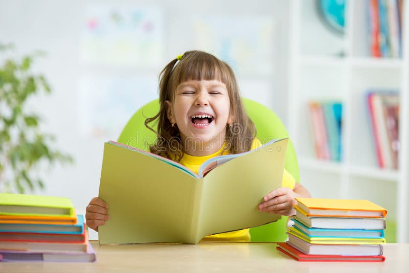 Happy Child with Opened Book Stock Image - Image of beautiful, girl ...