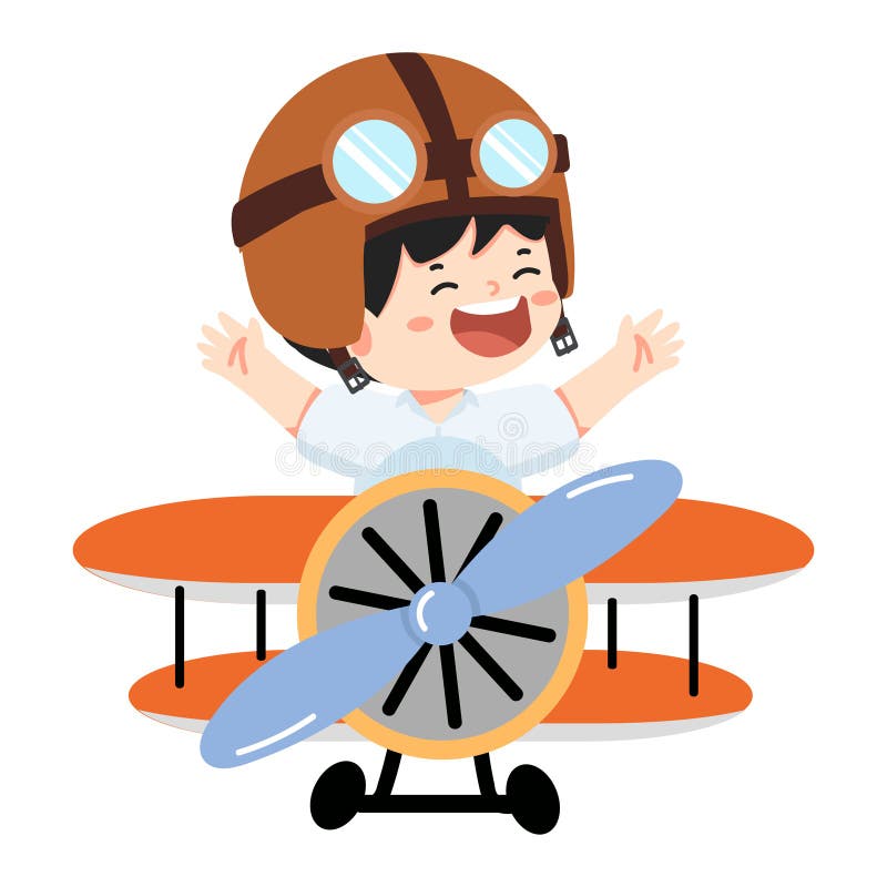 Happy Child Pilot in Cartoon Airplane Stock Illustration - Illustration ...