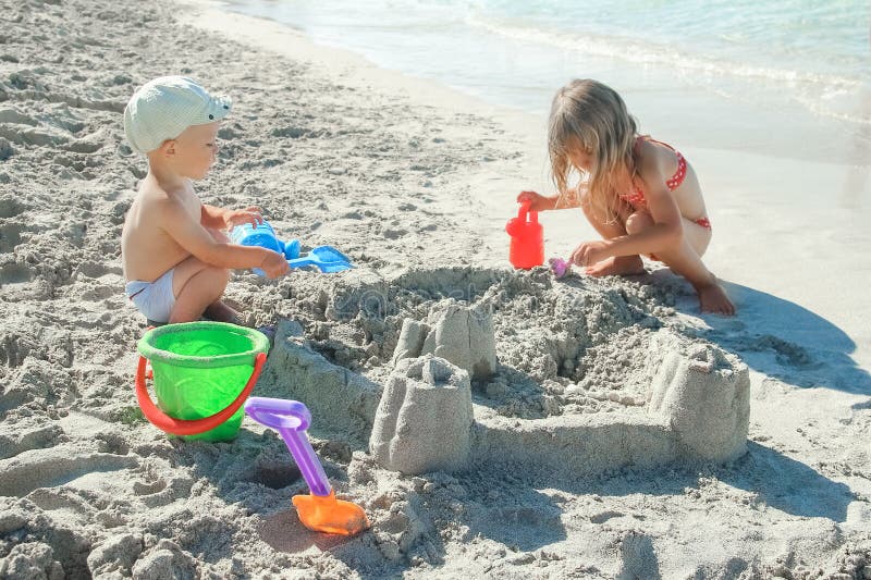 Happy Child Playing by the Sea Outdoors Stock Image - Image of ...