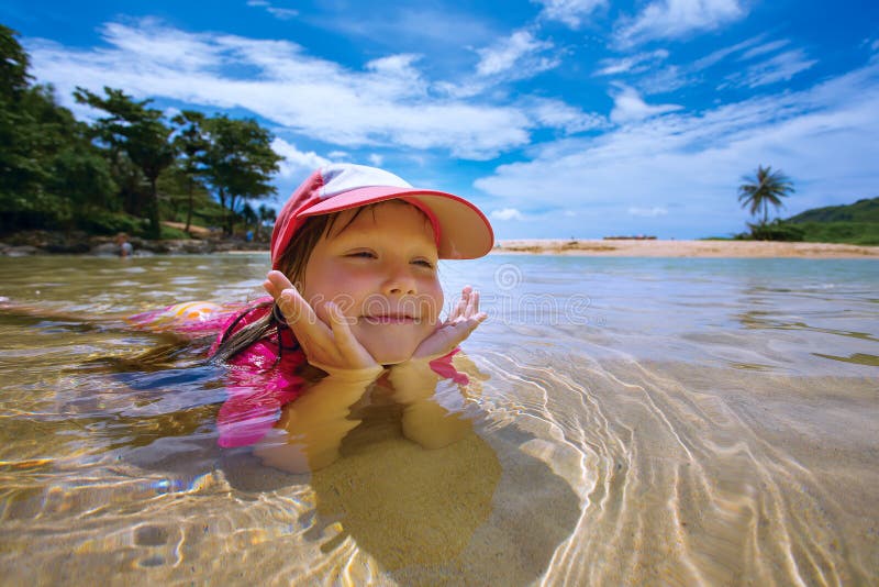 Happy Child Playing in Sea. Summer Vacations Concept Stock Photo ...