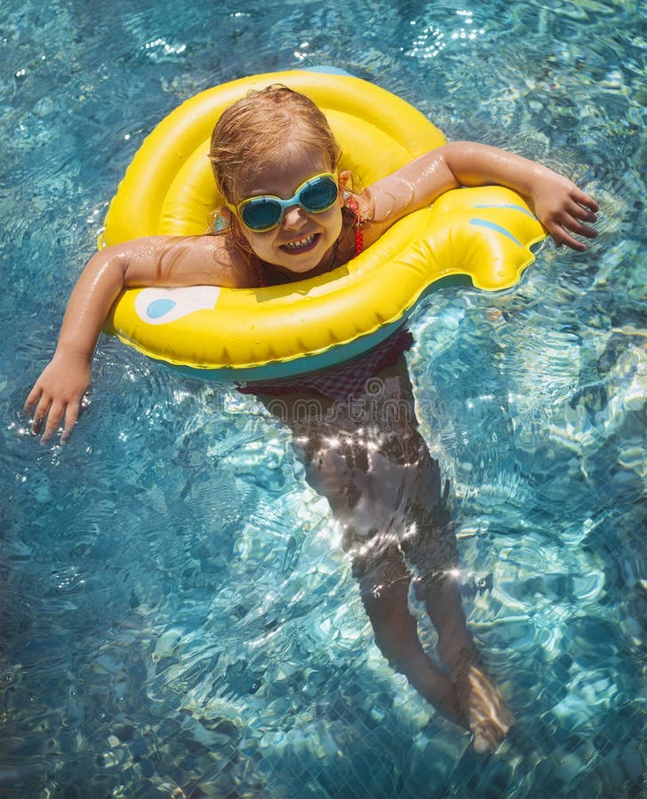 Happy Child Playing in Swimming Pool Stock Image - Image of outdoors ...