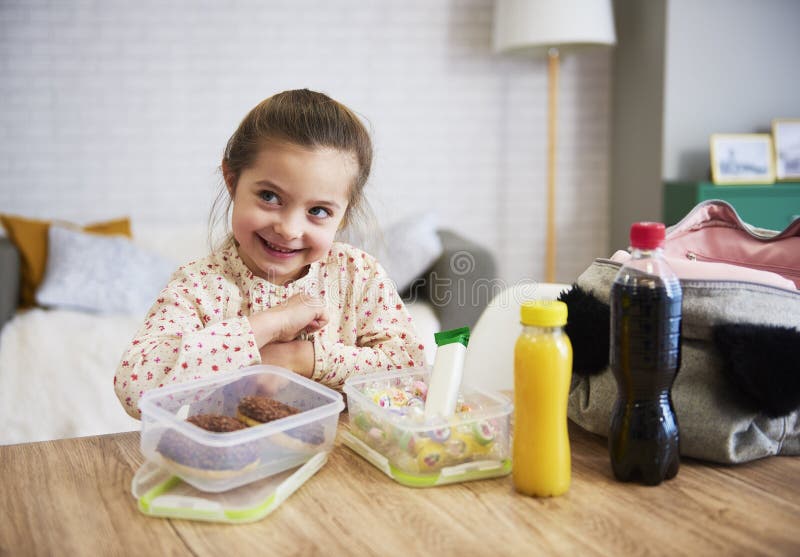 Happy Child Preparing Lunch Box with Sweets Stock Photo - Image of meal ...