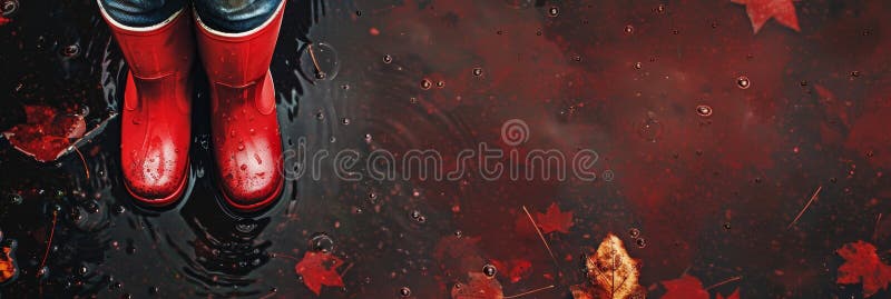 Happy Child in Rain Boots Jumping in Puddle, with Text Space, Outdoor ...