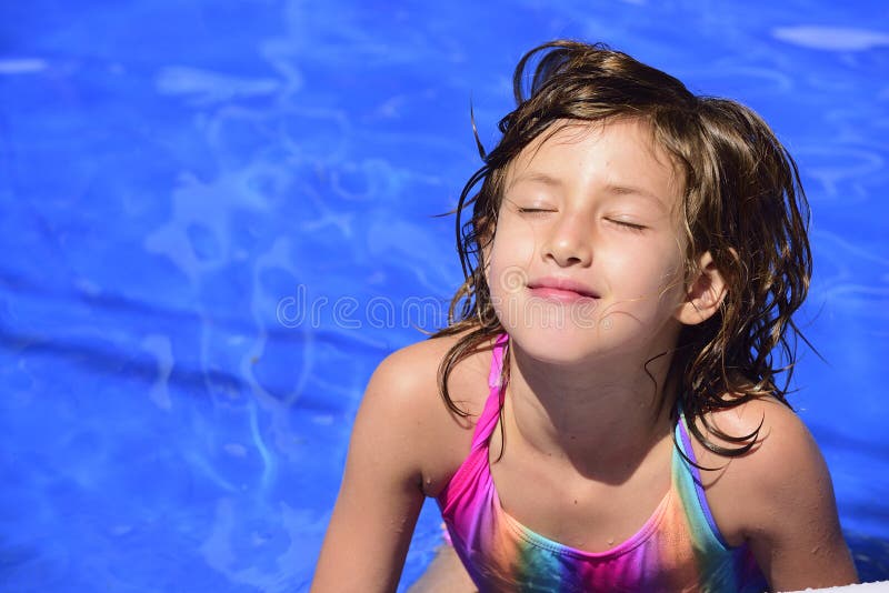 Happy Child Relaxing in the Pool Stock Image - Image of pool, smiling ...