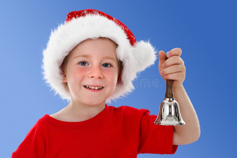 Happy Child Ringing Bell on Blue Stock Photo - Image of hold, child ...