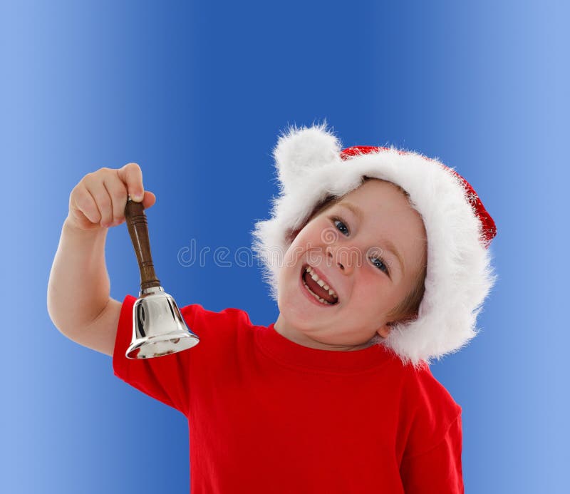 Happy Child Ringing Bell on Blue Stock Photo - Image of hold, child ...
