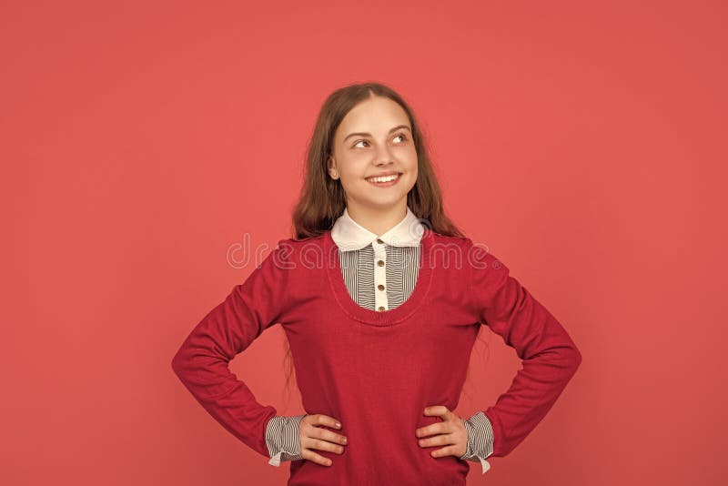 Happy Child in School Uniform on Red Background, Childhood Stock Photo ...