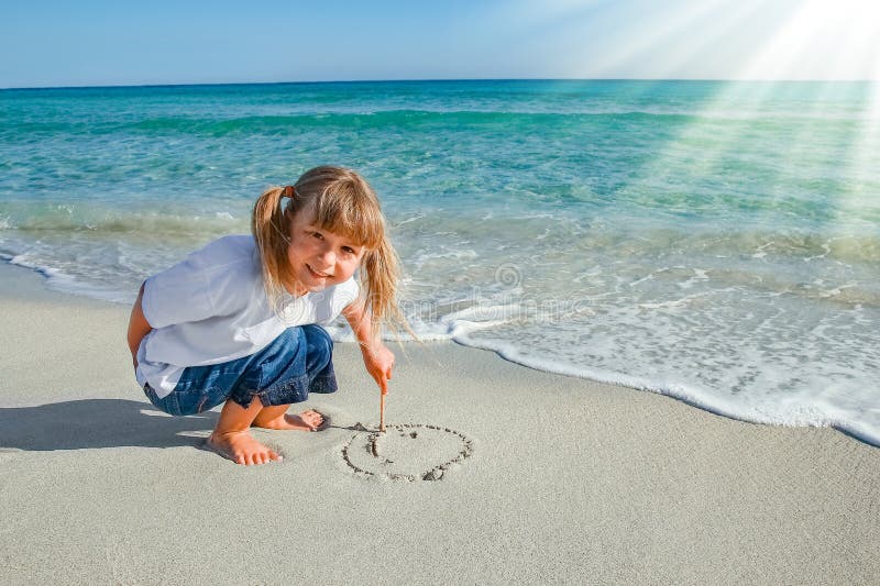 Happy Child by the Sea in the Open Air Stock Photo - Image of playing ...