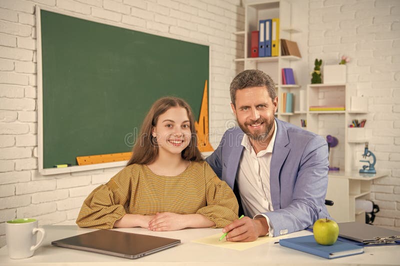 Happy Child Study in Classroom with Tutor Stock Photo - Image of ...