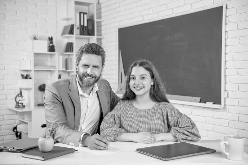 Happy Child Study in Classroom with Tutor Stock Image - Image of ...