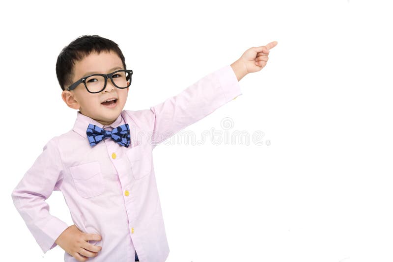 Happy Child in a Suit and Pointing To Copy Space Stock Image - Image of ...