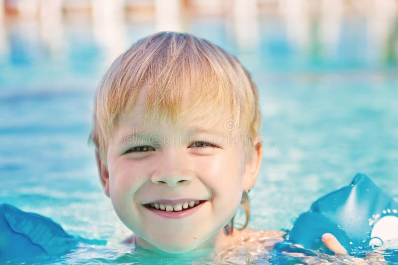 Happy Child In The Swimming-pool Stock Image - Image of funny, children ...