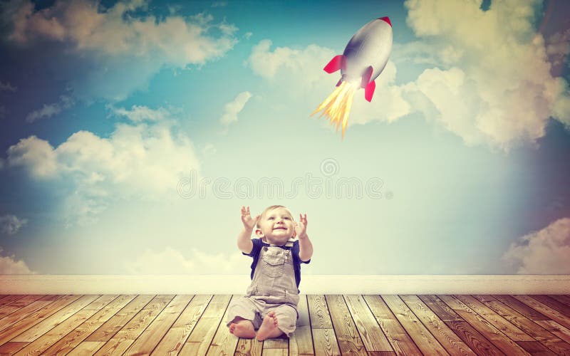 Child and rocket toy stock photo. Image of smile, flying - 110395362