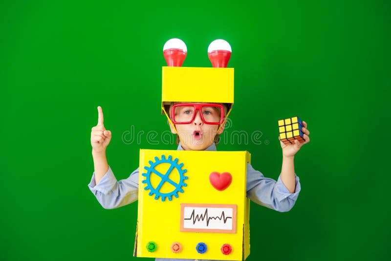 Happy Child Wearing a Robot Editorial Stock Image - Image of creativity ...